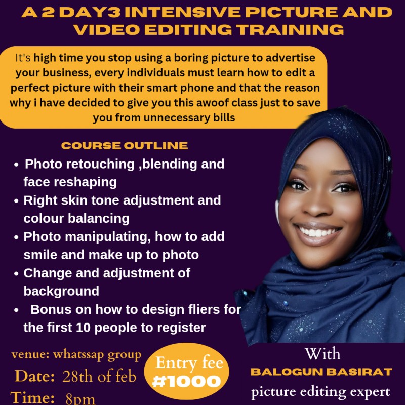 Buy Picture editing class by Balogun Basirat on Selar