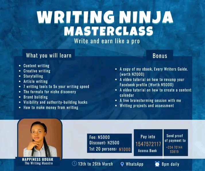 Buy Writing Ninja Masterclass by Happiness Uduak on Selar