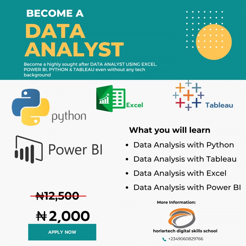 Buy Data Analysis course by Horlartech Digital Skills School on Selar