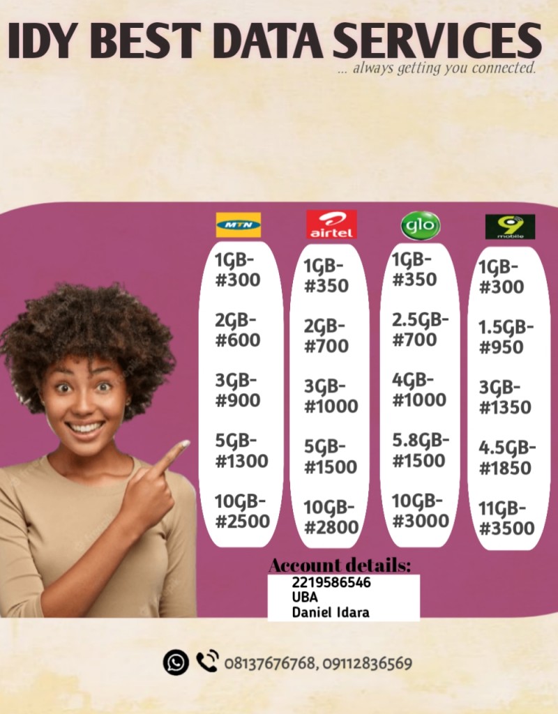 Subscribe Idy best data services by Daniel Idara Ekere on Selar