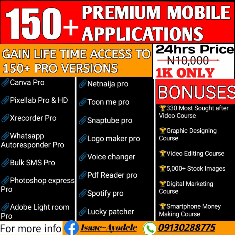 Buy 150+Premium Apps/Bonuses by Isaac~digitals on Selar