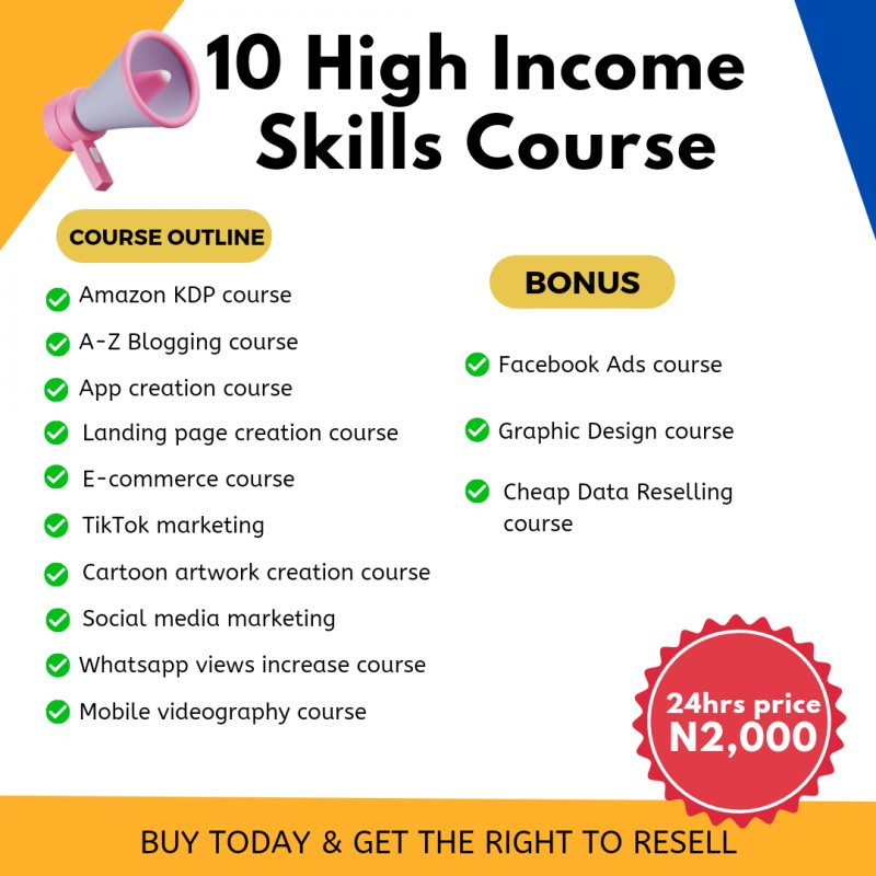 Buy 10 High Income Skills Course by J. Stores on Selar