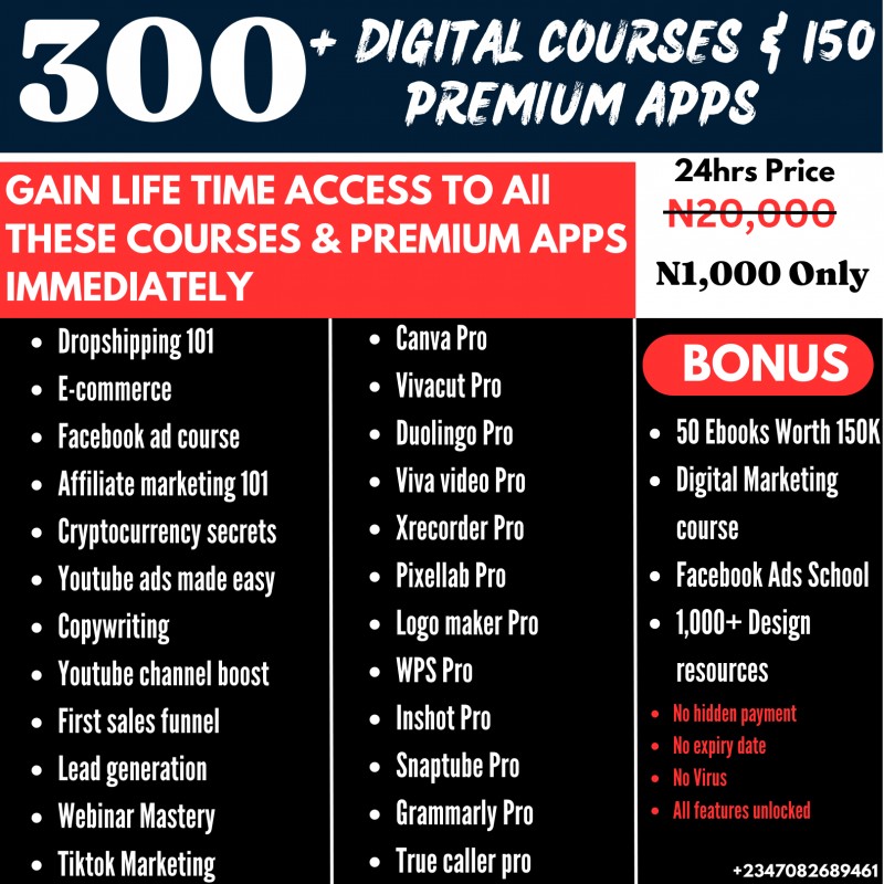 Buy 300+ Premium Digital Courses & 150 Premium Apps by Oluwafemi Marvelous on Selar