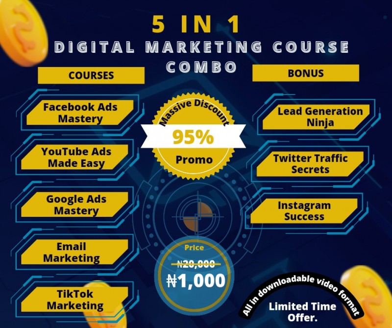 Buy 5 in 1 Digital Marketing Video Course Combo by God's Own Exclusive Services on Selar