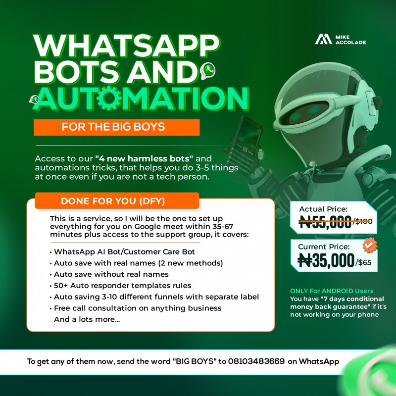 Buy THE WHATSAPP Bots And Automation (Done for you) by Adejugbe Michael on Selar