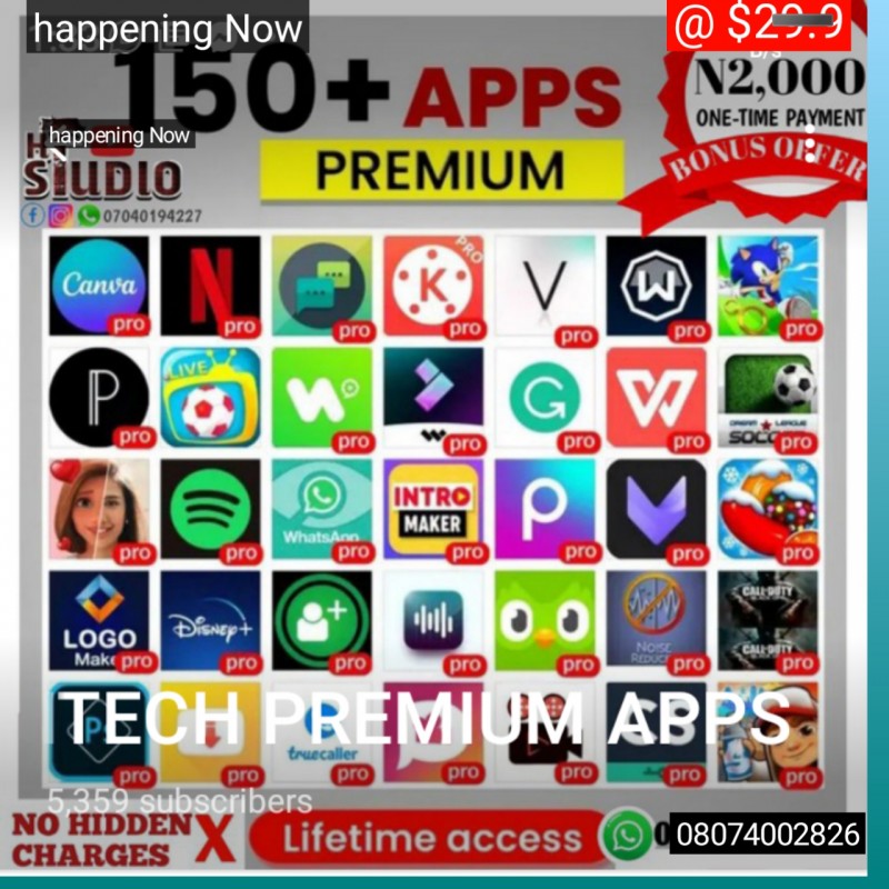 Buy Access 0ver 150 premium apk already paid for by Happening Now on Selar