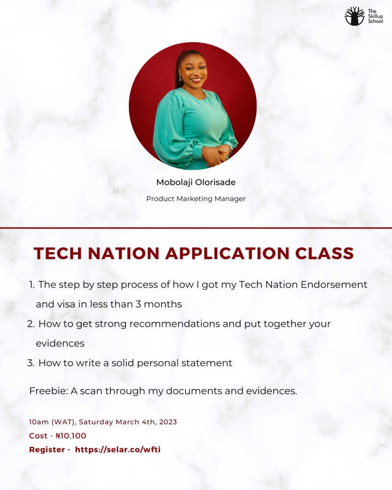 Buy Replay of the Tech Nation Application Class (2hrs+) by Mobolaji Olorisade on Selar