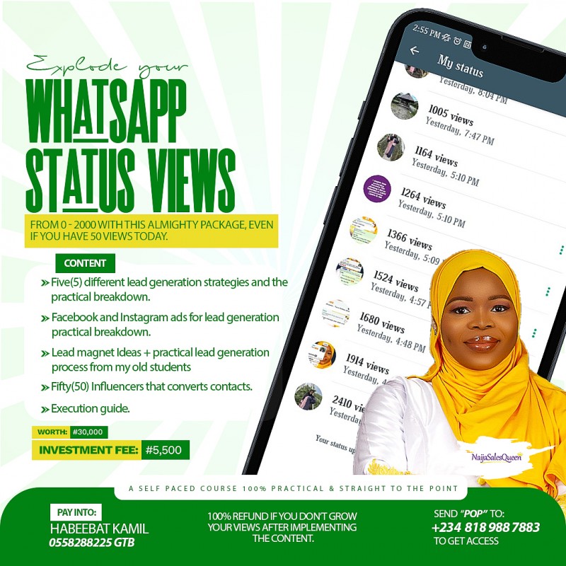 Buy STATUS VIEWS EXPLOSION PACKAGE by Habeebat Kamil on Selar
