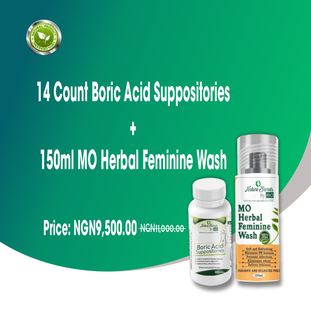 Buy 14 Count Boric Acid Suppositories + 150ML MO Herbal Feminine Wash by Nature Secrets By MO on ...