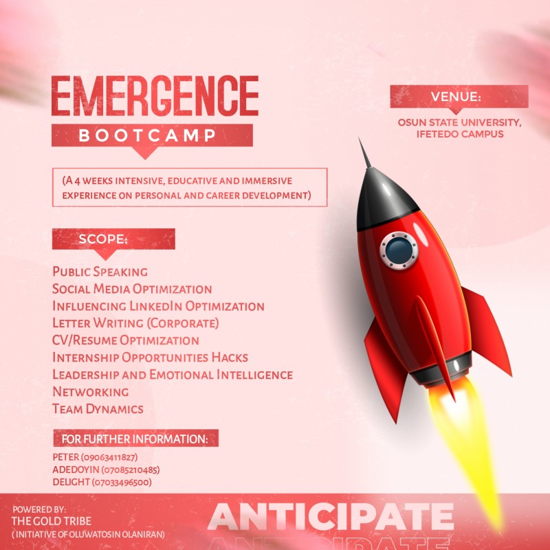 Buy Emergence Bootcamp (UNIOSUN Ifetedo Campus Invasion) by The Gold Tribe on Selar