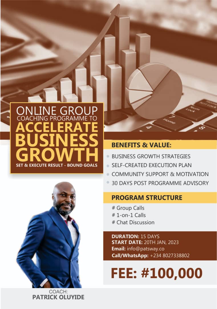 Buy ACCELERATE BUSINESS GROWTH Online Coaching by Patrick Oluyide on Selar