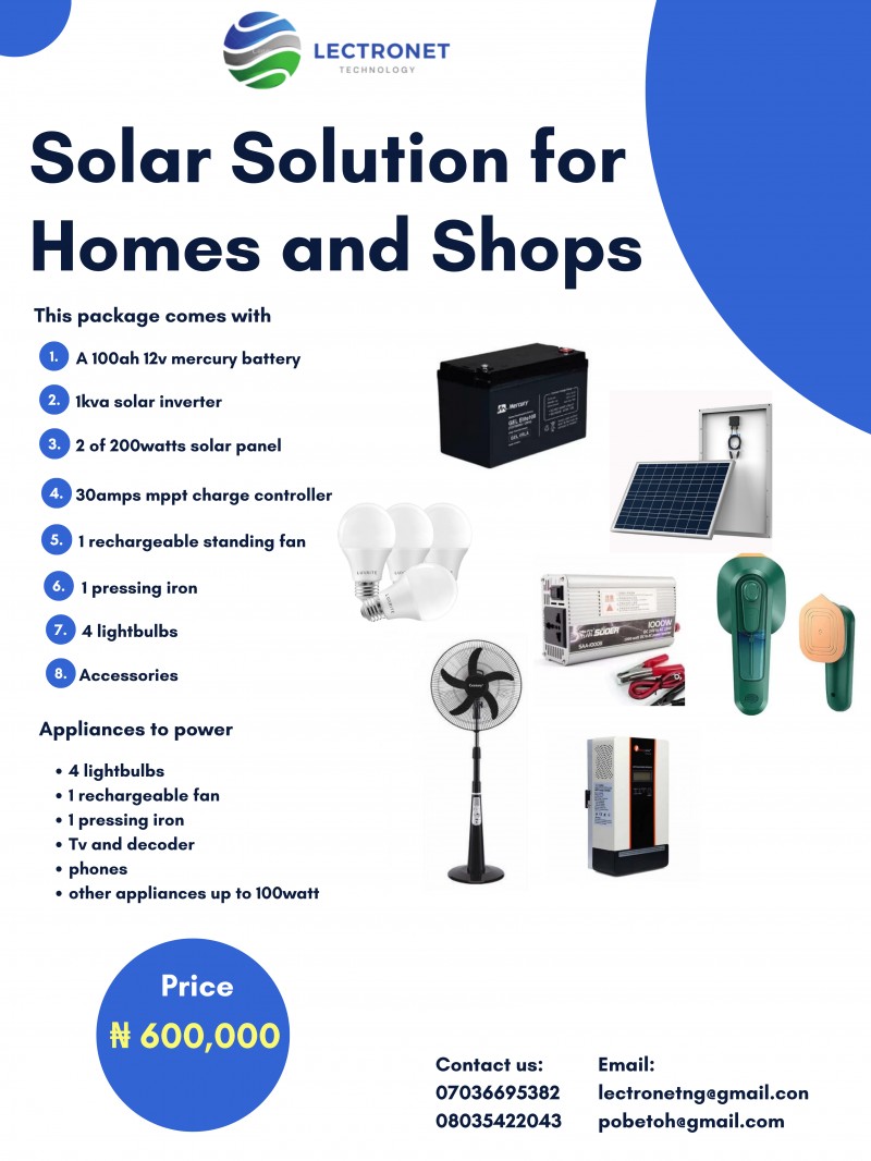 Buy Solar Solution for homes and offices by Lectronet Technologies on Selar