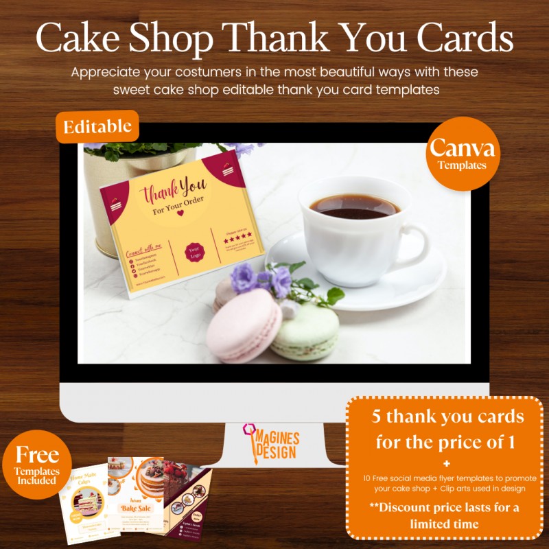 Buy Cake Shop Thank You Card Editable Templates by Imagines Design on Selar