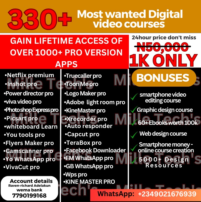 Buy 350+ online video courses and premium Apps by Mille Tech's on Selar