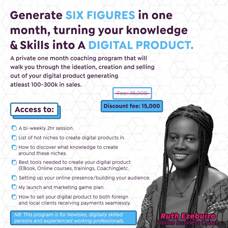 Buy 1-1 Monthly coaching program by Ruth Ezebuiro on Selar