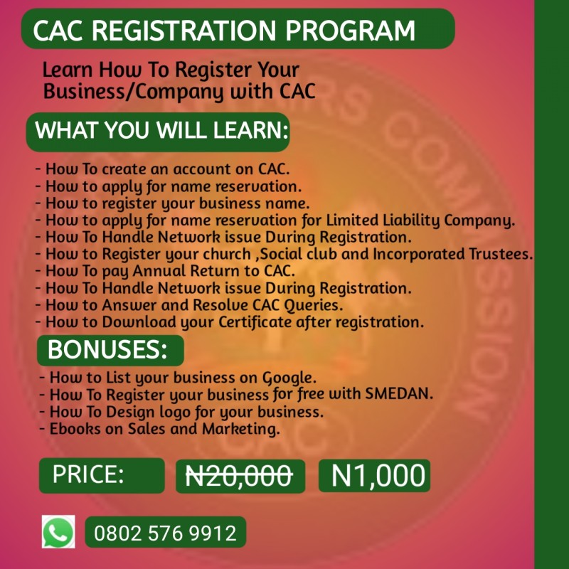 Buy CAC REGISTRATION PROGRAM by Ruth Enefiok Umoh on Selar