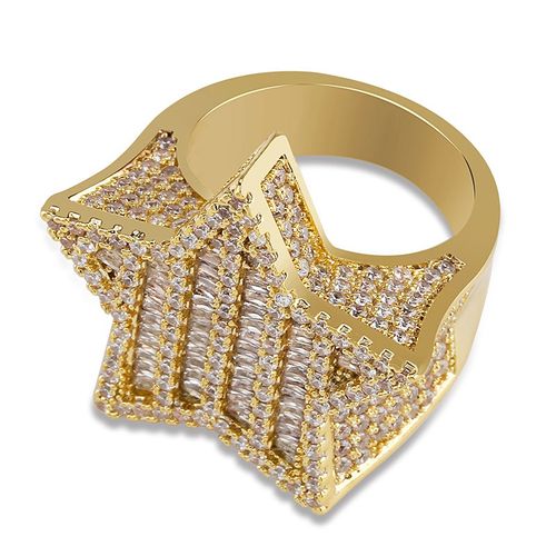 Buy Cubic Zirconia Pentagram Hip Hop Ring Band Full Diamond Iced Out ...