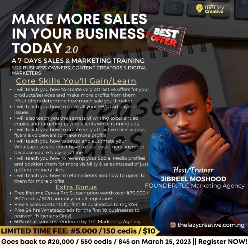 Buy Make more sales in your business (MMSIYBT 2.0) by Moshood Jibreel on Selar