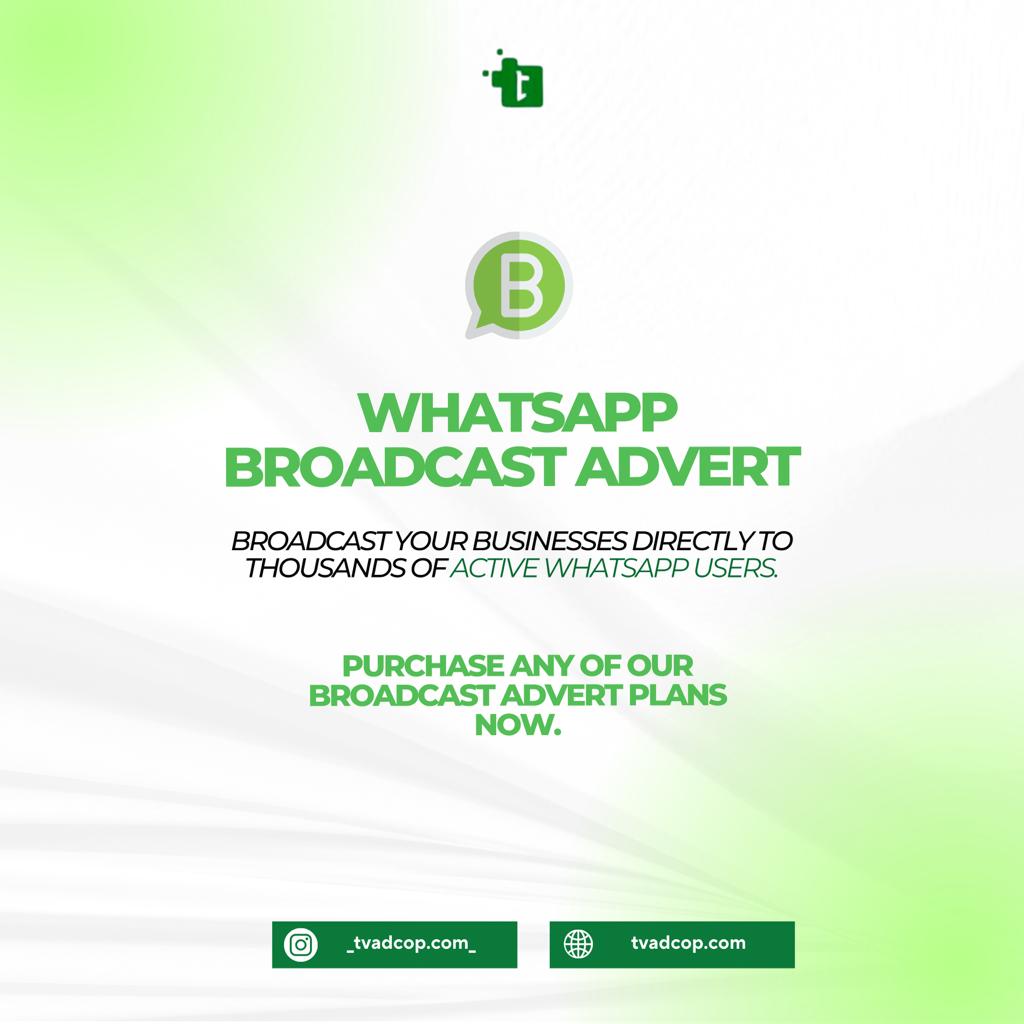 Get WHATSAPP BROADCAST ADVERT by TVADCOP MARKET on Selar
