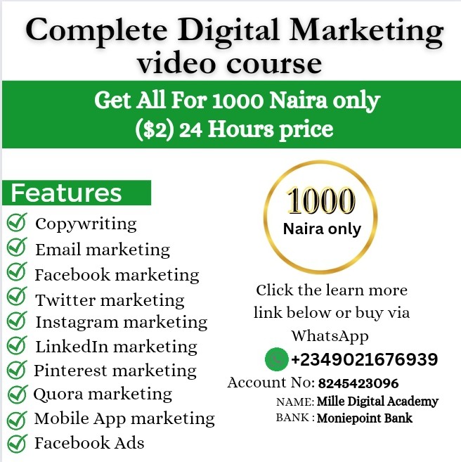 Buy Complete Digital Marketing video course by Mille Tech's on Selar.co Buy Complete Digital Marketing video course by Mille Tech's on Selar.co