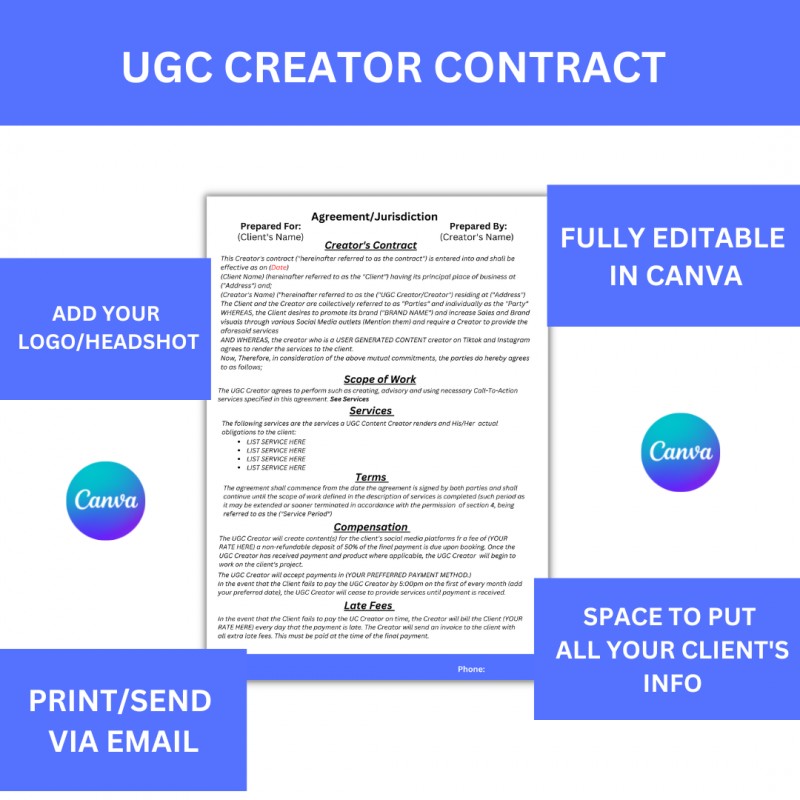 Buy Professional UGC Creator Contract Template, UGC Template, UGC ...