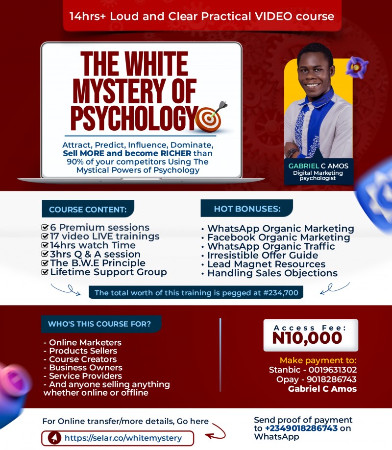 Buy WHITE MYSTERY OF PSYCHOLOGY by Gabriel C Amos on Selar