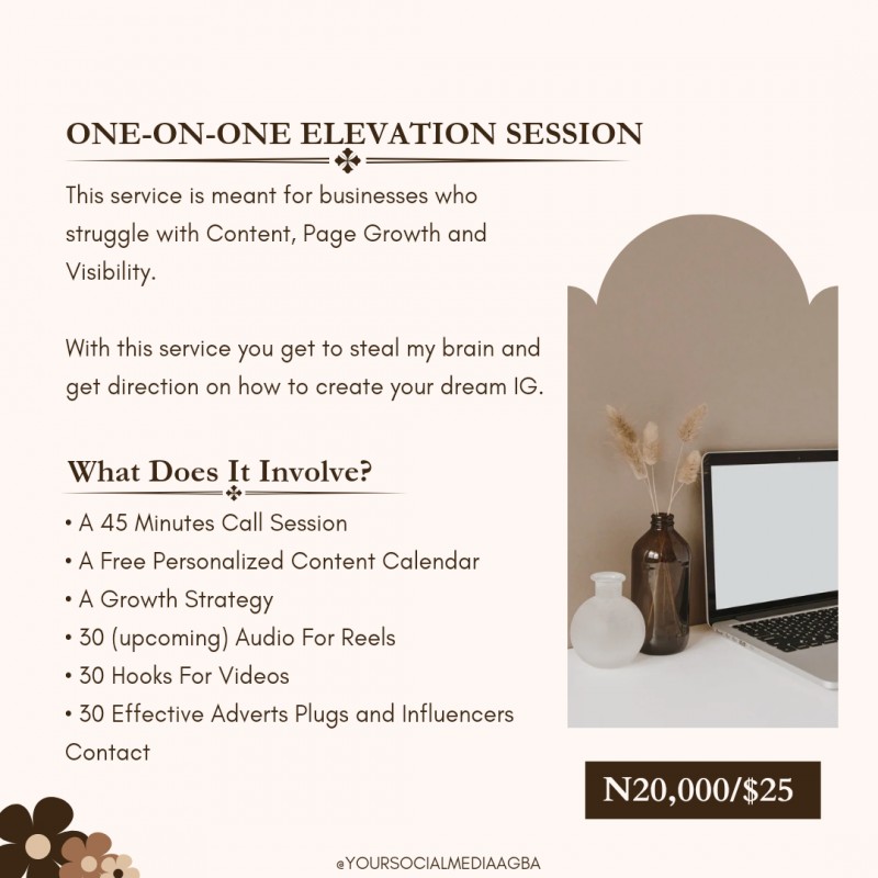 Buy ONE-ON-ONE ELEVATION SESSION by Nicole Ajomale on Selar