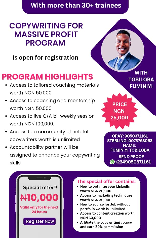 Buy Copywriting for Massive Profit training by Funminiyi Tobiloba on Selar