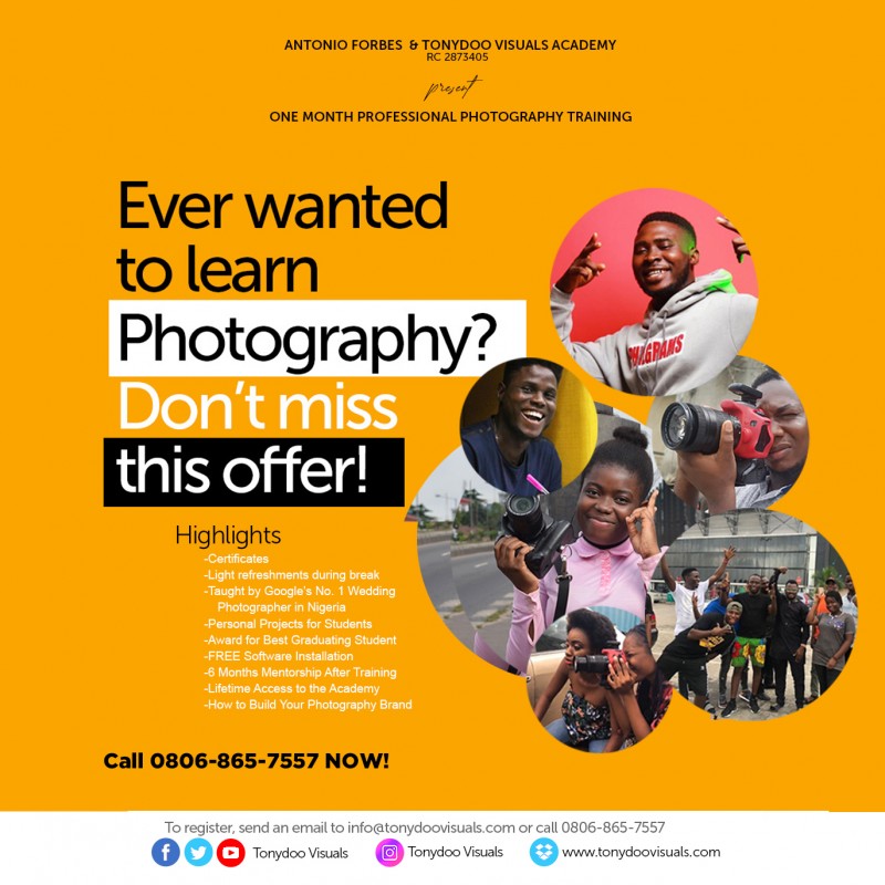 Buy Pay Your Tuition Fee for Tonydoo Visuals Photography School, Lagos ...