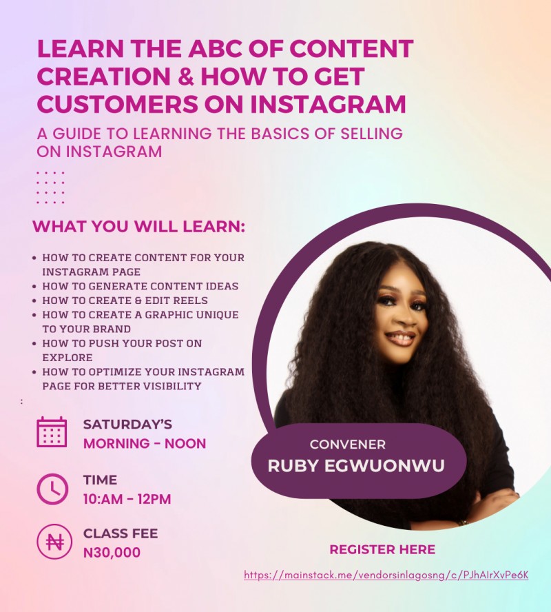 Buy LEARN THE ABC OF CONTENT CREATION & HOW TO GET CUSTOMERS ON INSTAGRAM by Ruby Egwuonwu on Selar