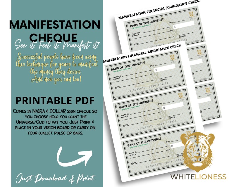 Buy Manifestation Cheques, Manifestation Checks, Printable ...