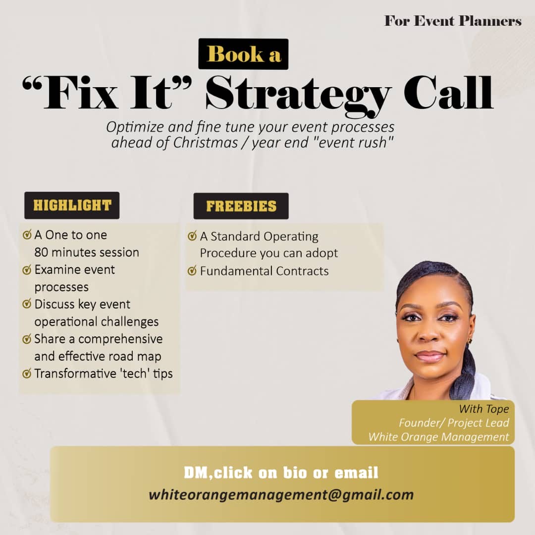 Buy Fix it - Event Strategy Call by Tope Tinubu on Selar