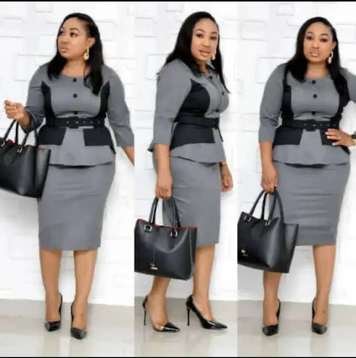 Buy Ash and Black Coloured Corporate Turkey Skirt and Blouse for ladies ...