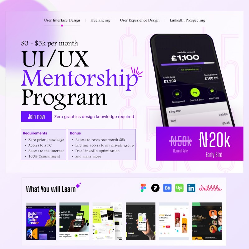 Buy $0-$5k per Month UI/UX Design Mentorship Program by quadri ISmail ...