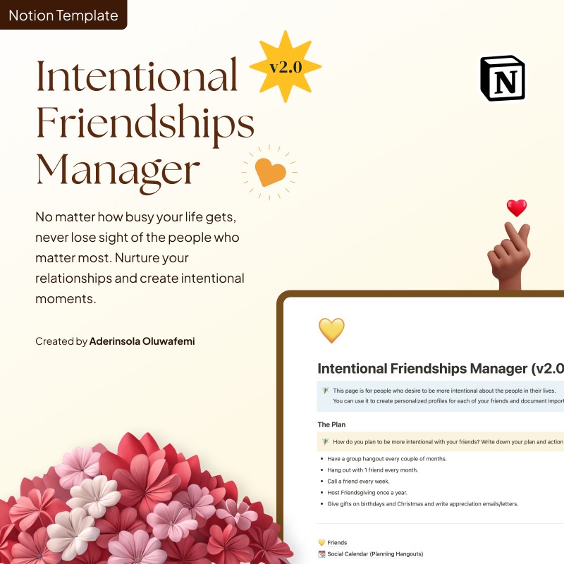 Buy Intentional Friendships Manager v2.0 - Notion Template by Aderinsola Oluwafemi on Selar
