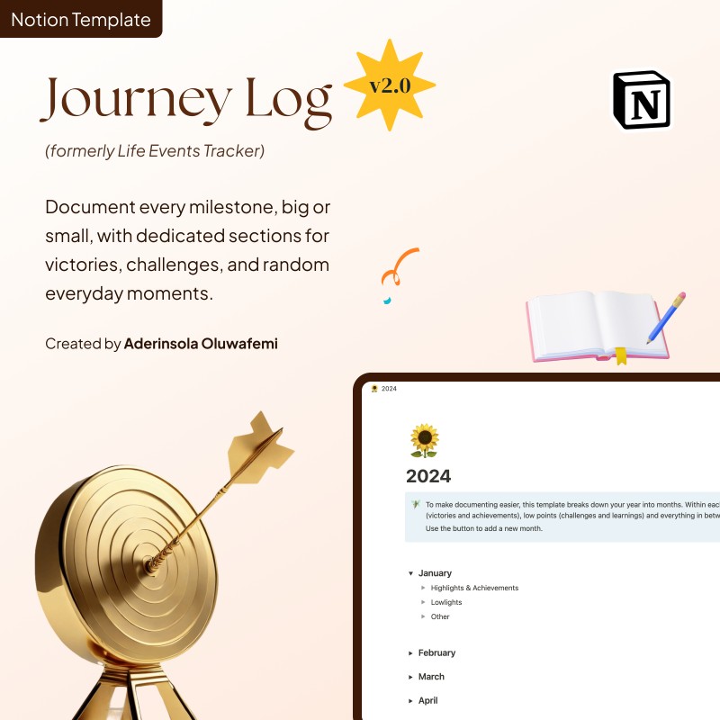 Get Journey Log v2.0 - Notion Template by Aderinsola Oluwafemi on Selar