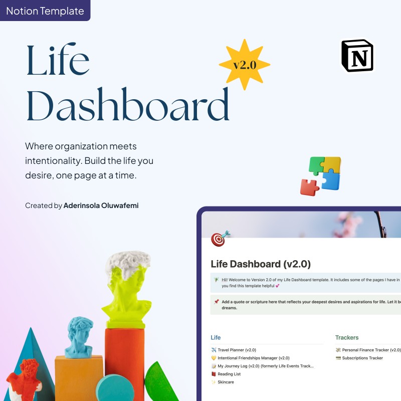Buy Life Dashboard v2.0 - Notion Template by Aderinsola Oluwafemi on Selar