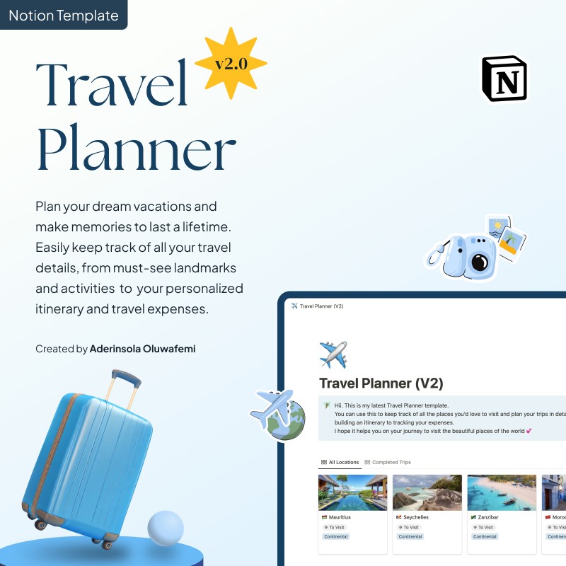 Buy Travel Planner v2.0 - Notion Template by Aderinsola Oluwafemi on Selar