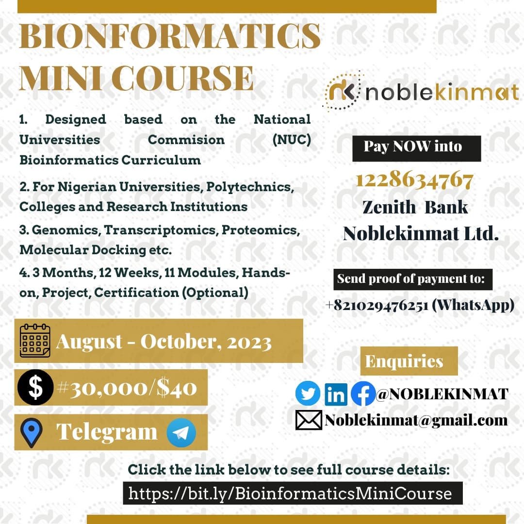Buy Bioinformatics Mini Course (1st batch) by Noblekinmat Ltd on Selar