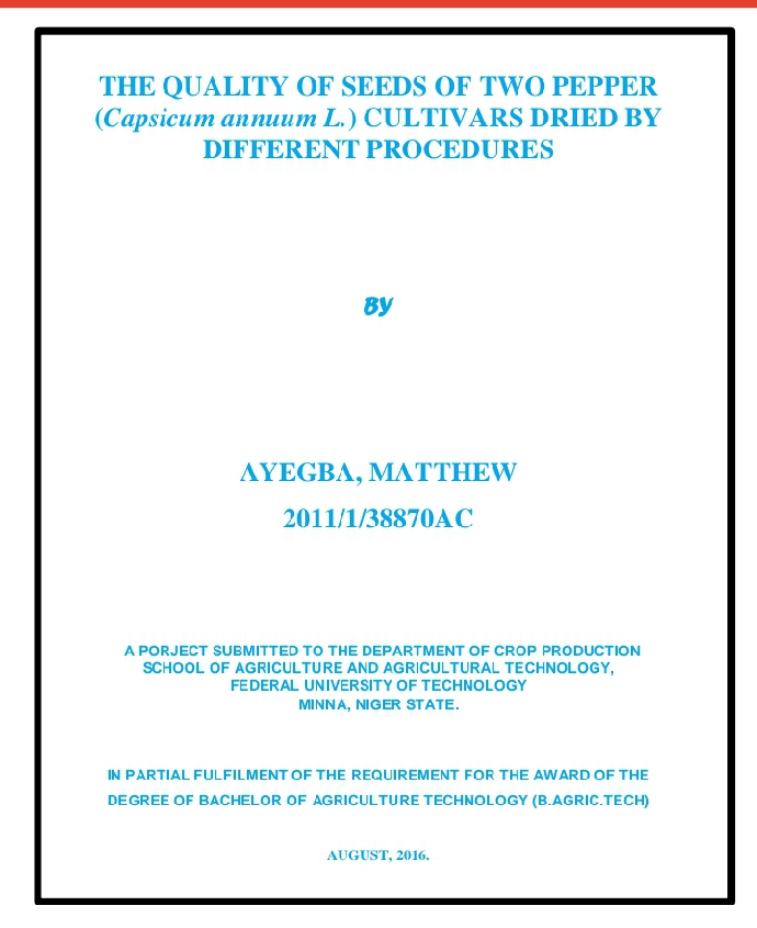 Buy Project on pepper production by Ayegba Matthew on Selar