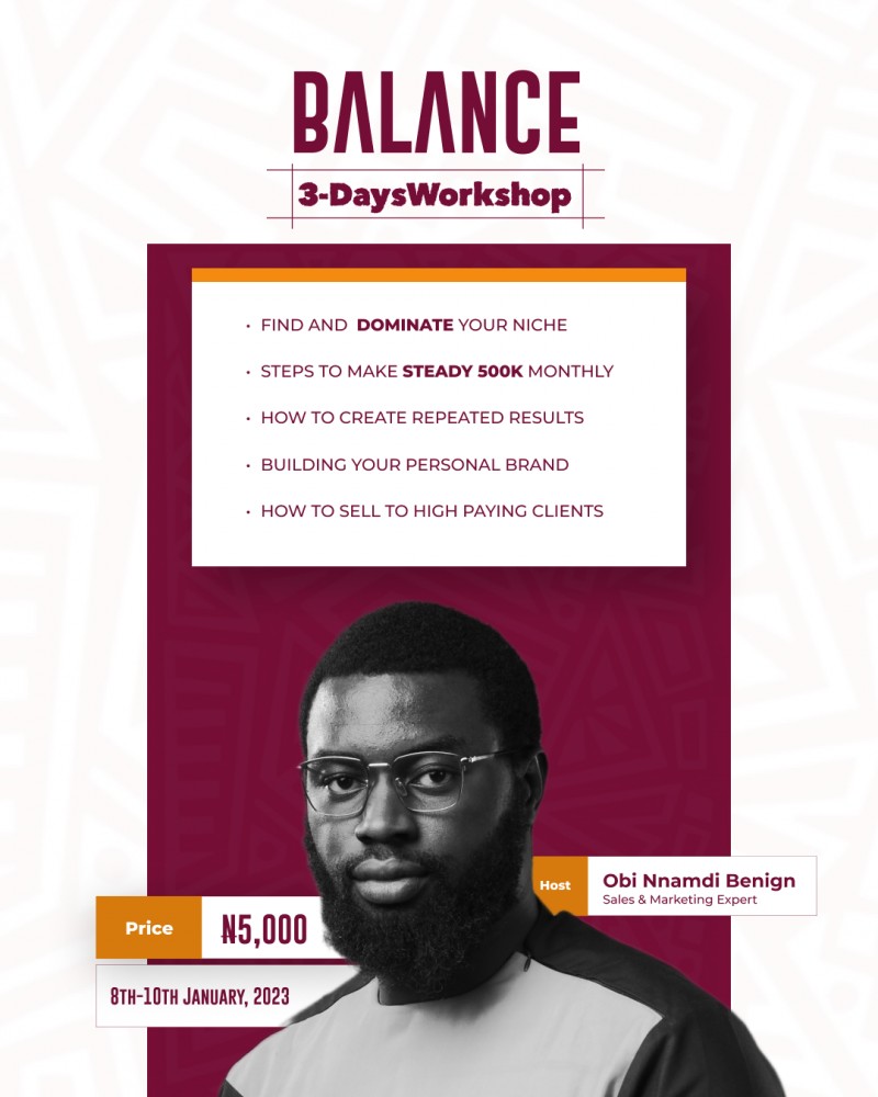 Buy BALANCE ( A- 3-Days Workshop) by Nnamdi Obi on Selar