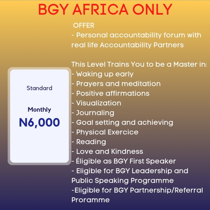 Subscribe BGY STANDARD (AFRICA) by BGY Academy on Selar