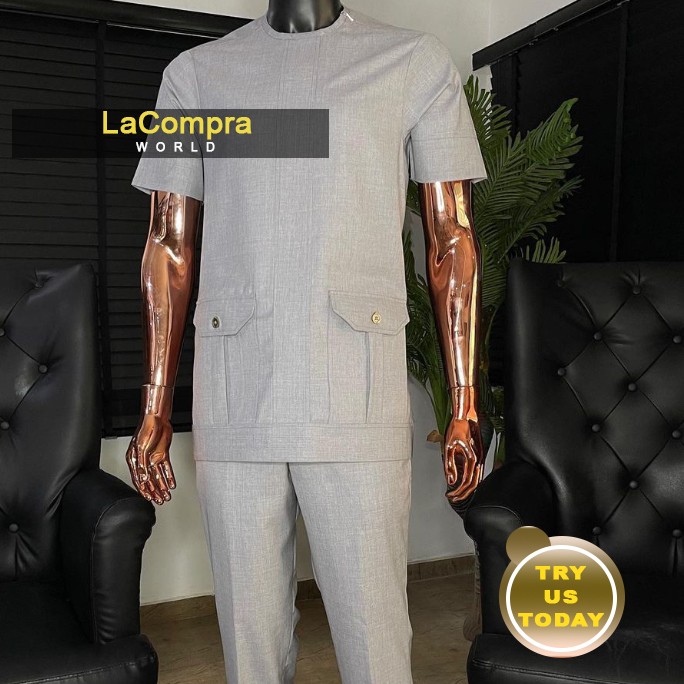 Buy Men's Senator Native Wear-Gray With Short Sleeve by CHIDINMA AMAOBI ...