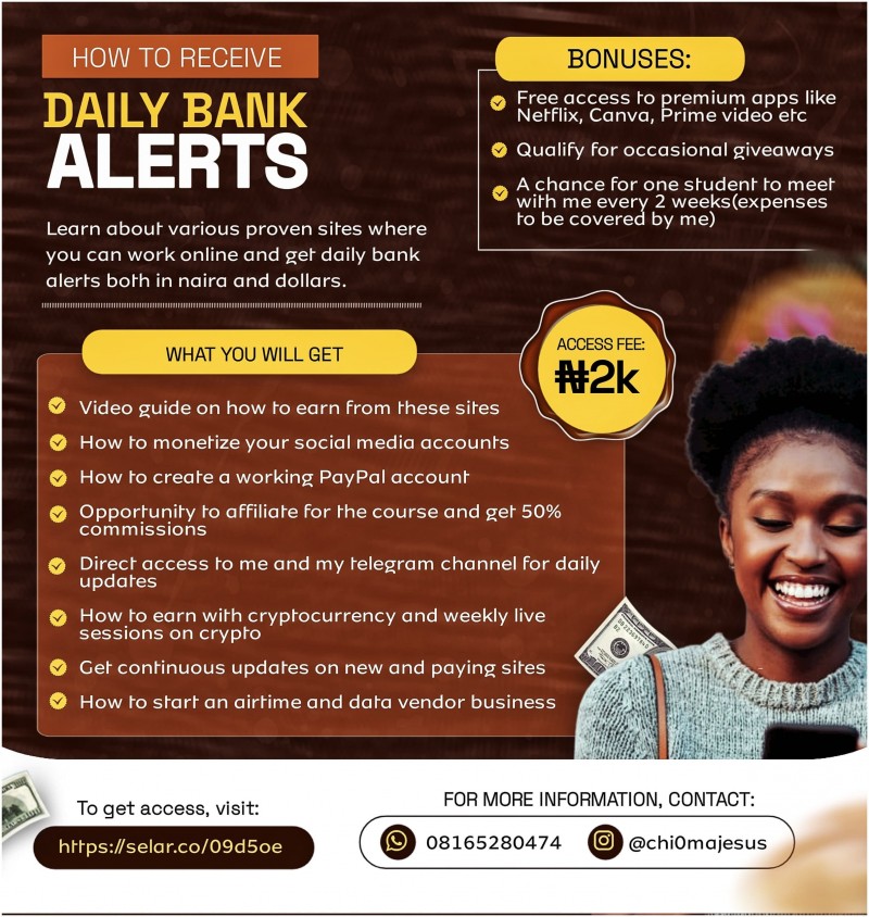 Buy Daily Bank Alerts Mastery With Chioma Jesus by Chioma Jesus on Selar