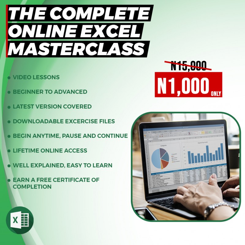 Buy THE COMPLETE ONLINE EXCEL MASTERCLASS by CloudTech on Selar