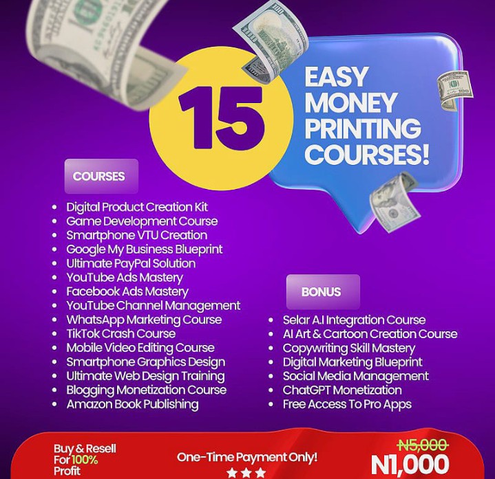 Buy 15 Easy Money Printing Courses by Cornelius Adio on Selar