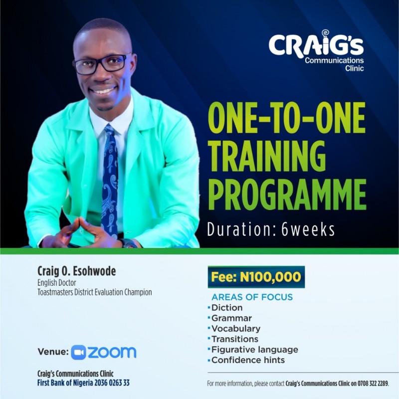 Buy ONE-TO-ONE TRAINING PROGRAMME by Craig's Communications Clinic on Selar