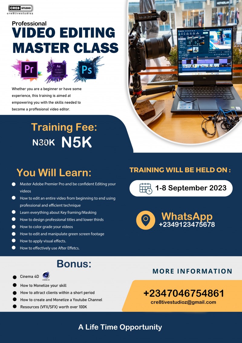 Buy VIDEO EDITING MASTER CLASS by CRE8TIVE STUDIO on Selar
