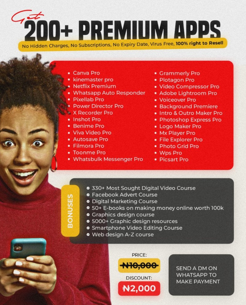 Buy 200+ premium apps and Eight bonuses by Daniel Adiele on Selar