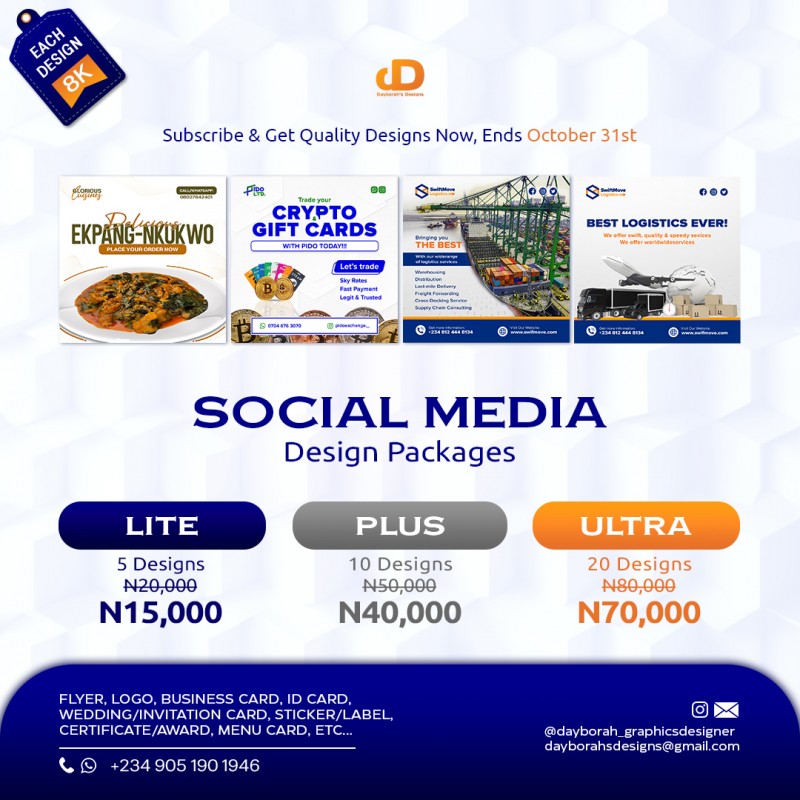 Buy SOCIAL MEDIA DESIGN PACKAGES by Dayborah's Designs on Selar